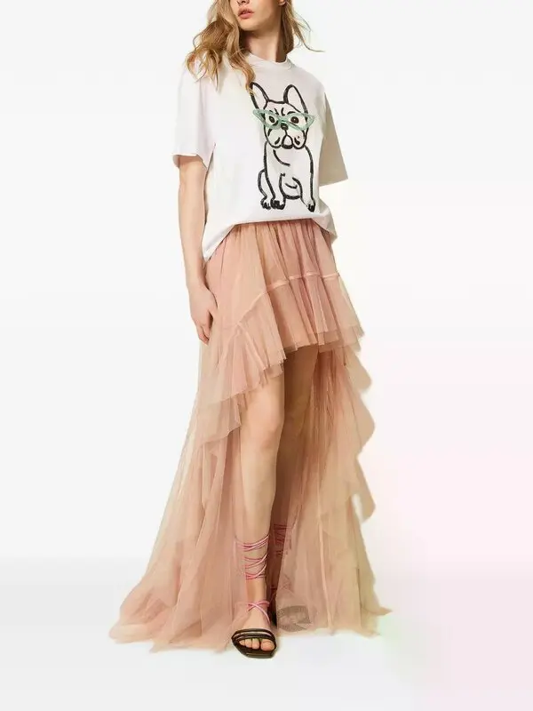 TWINSET Asymmetric Tulle Skirt With Layered Ruffles - Neutrals