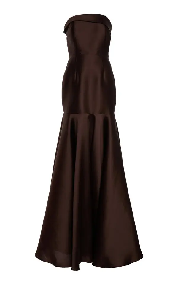 GRETA CONSTANTINE Jabiru Satin Drop Waist Gown - Brown