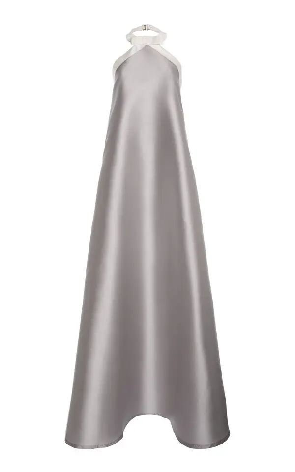 GRETA CONSTANTINE Sparrow Satin Trapeze Gown - Silver