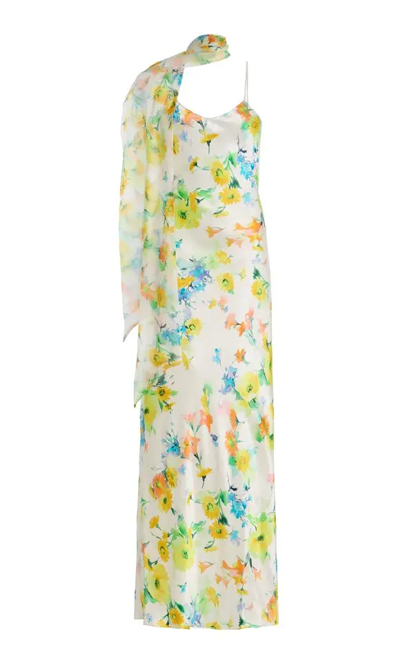 RODARTE Floral-printed Satin Slip Gown With Scarf - Multi