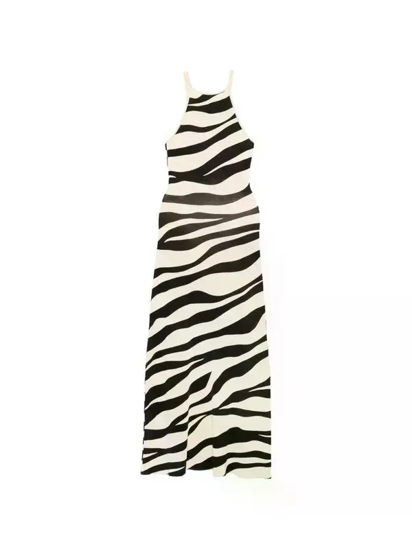 Sandro Zebra Print Knit Halterneck Maxi Dress