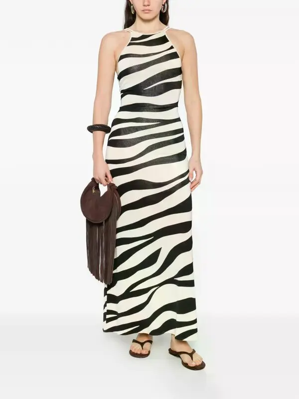 Sandro Zebra Print Knit Halterneck Maxi Dress