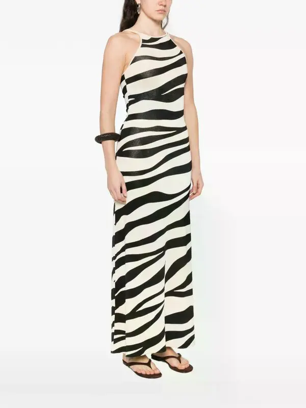 Sandro Zebra Print Knit Halterneck Maxi Dress