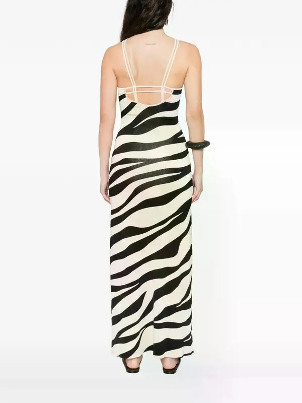 Sandro Zebra Print Knit Halterneck Maxi Dress