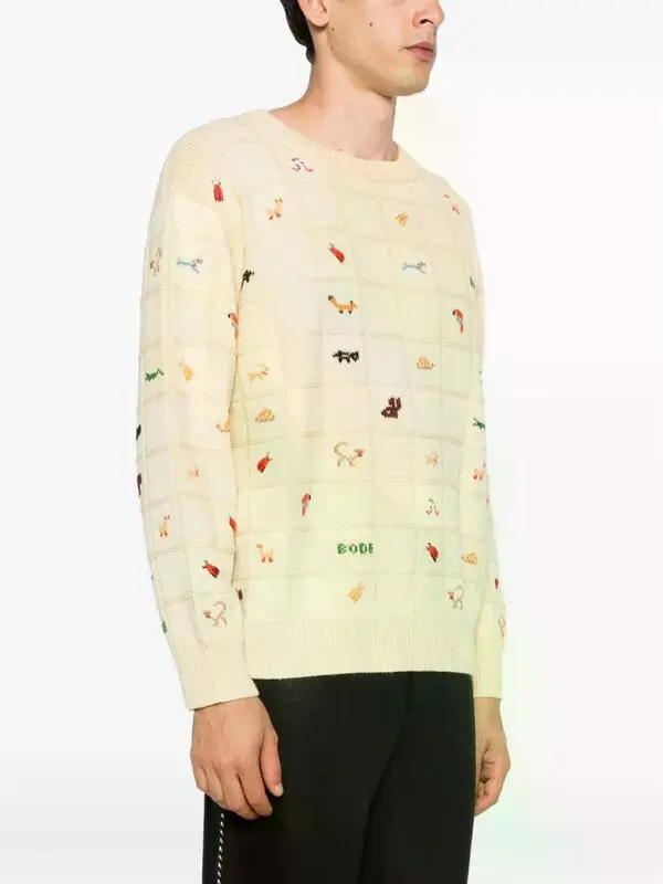 BODE Animal Embroidery Round Neck Wool Sweater