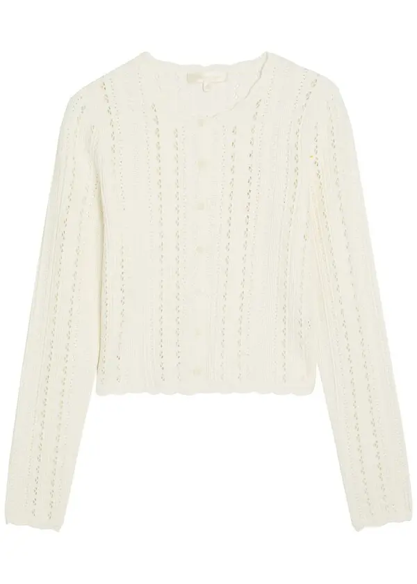 LoveShackFancy Peridot Cropped Pointelle-knit Cardigan - White