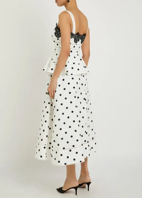 SELF-PORTRAIT Layered Polka-dot Linen-blend Midi Dress