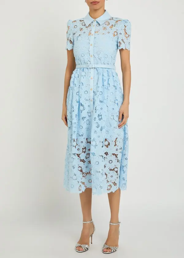 SELF-PORTRAIT Guipure-lace Midi Shirt Dress - Blue