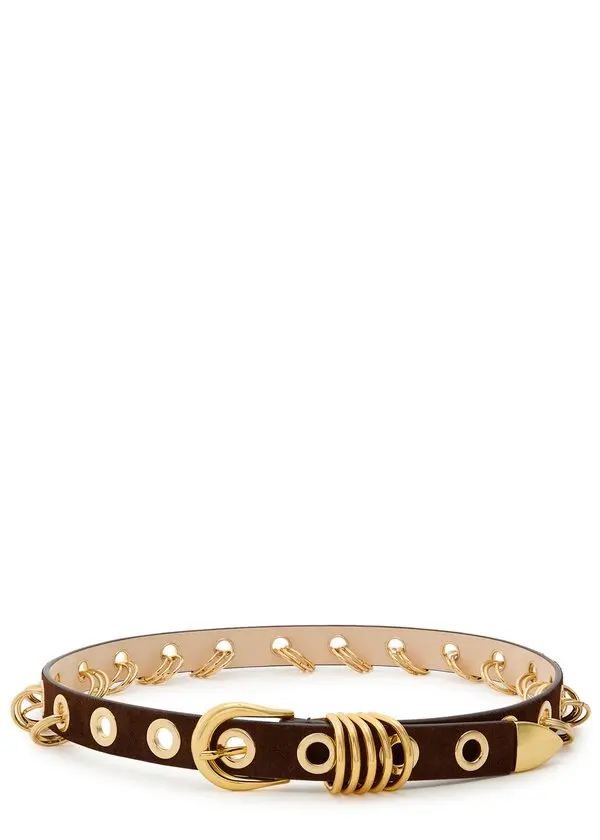 DEHANCHE Revenge Ring-embellished Suede Belt - Chocolate