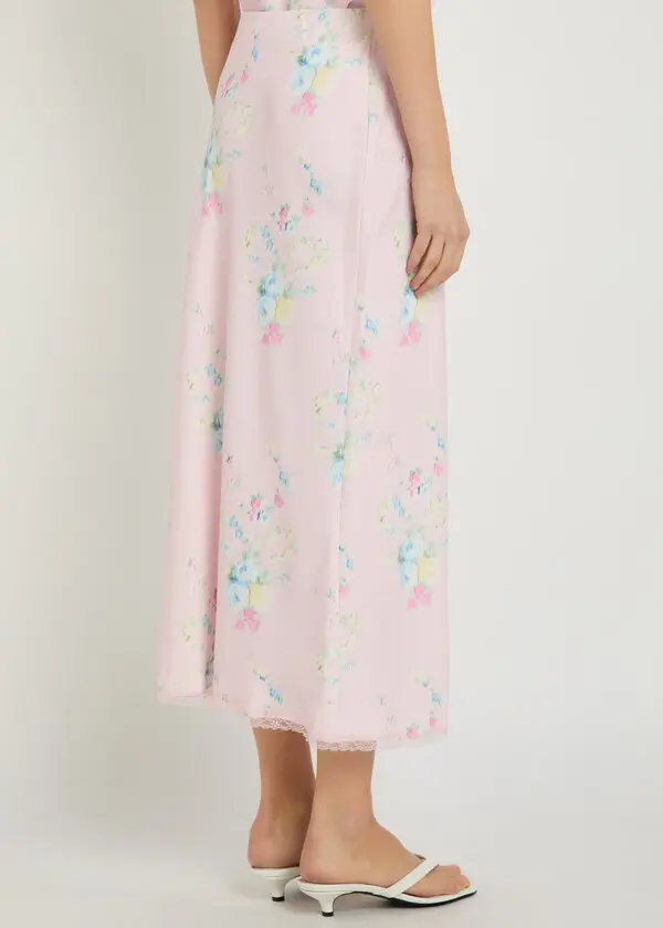 LoveShackFancy Floral-print Satin Midi Slip Skirt - Pink