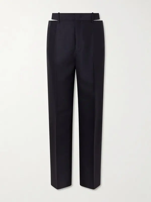 JIL SANDER Cut-out Grain De Poudre Wool And Mohair-blend Straight-leg Pants - Blue