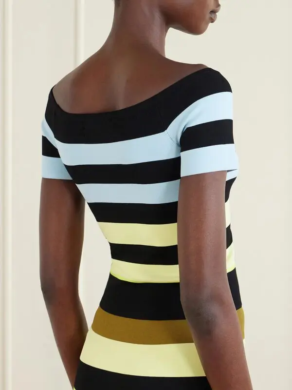 Christopher John Rogers Off-the-shoulder Striped Jersey Top