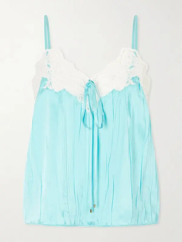 Chloé Lace-trimmed Crinkled Silk-satin Camisole - Blue