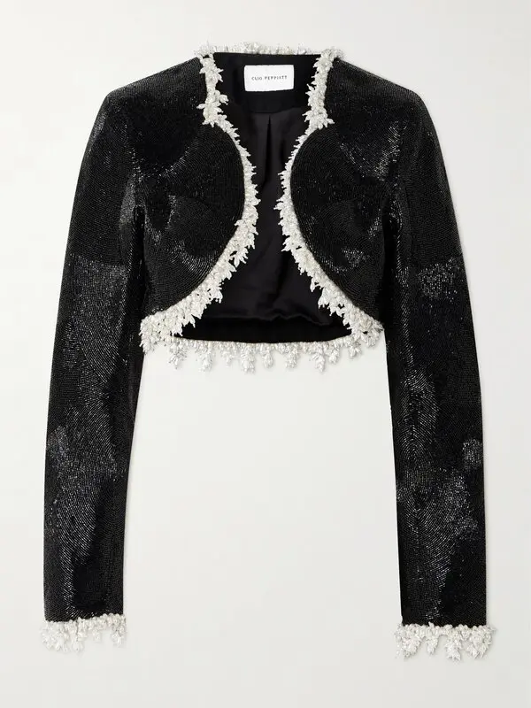 CLIO PEPPIATT Margot Cropped Embellished Jacket - Black