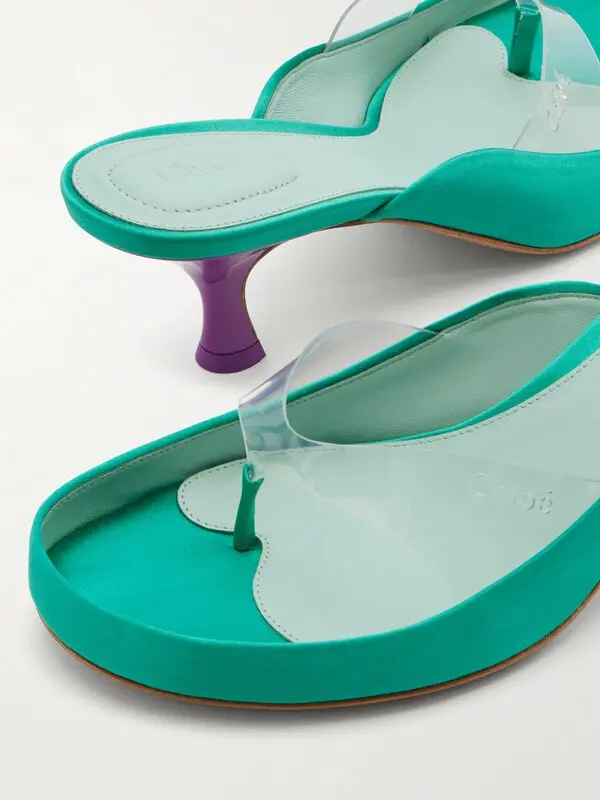 Chloé Junie Pvc-trimmed Satin Sandals - Blue