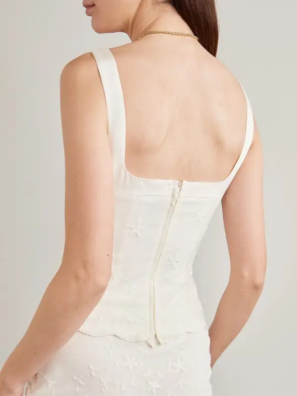 Posse Cove Embroidered Cotton-tulle And Silk-blend Top - Neutrals