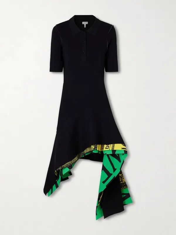 Loewe Asymmetric Layered Printed Jersey Midi Dress