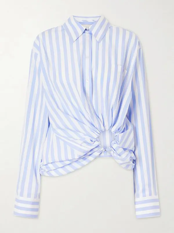 Sportmax Gathered Striped Cotton-poplin Shirt - Blue
