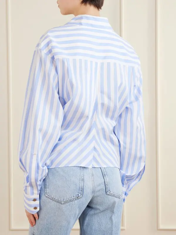Sportmax Gathered Striped Cotton-poplin Shirt - Blue