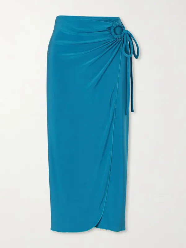 Max Mara Gathered Jersey Wrap Maxi Skirt - Blue