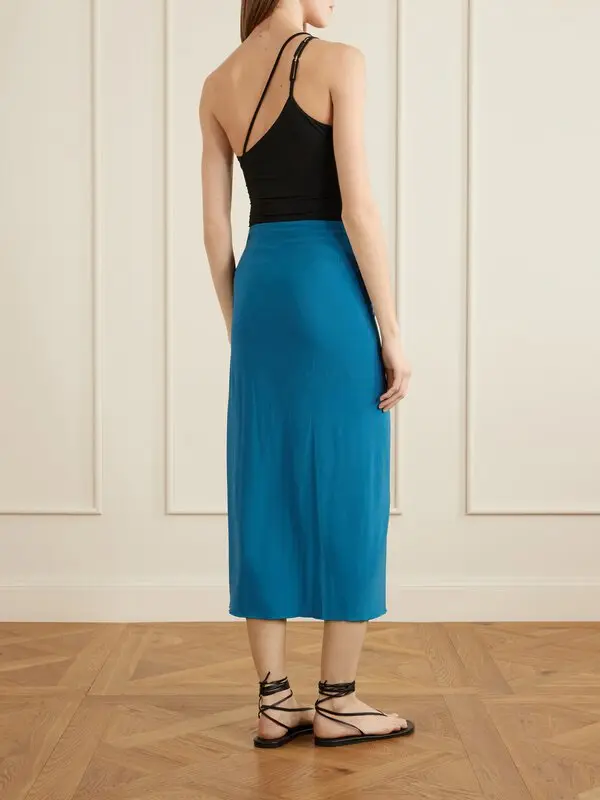 Max Mara Gathered Jersey Wrap Maxi Skirt - Blue