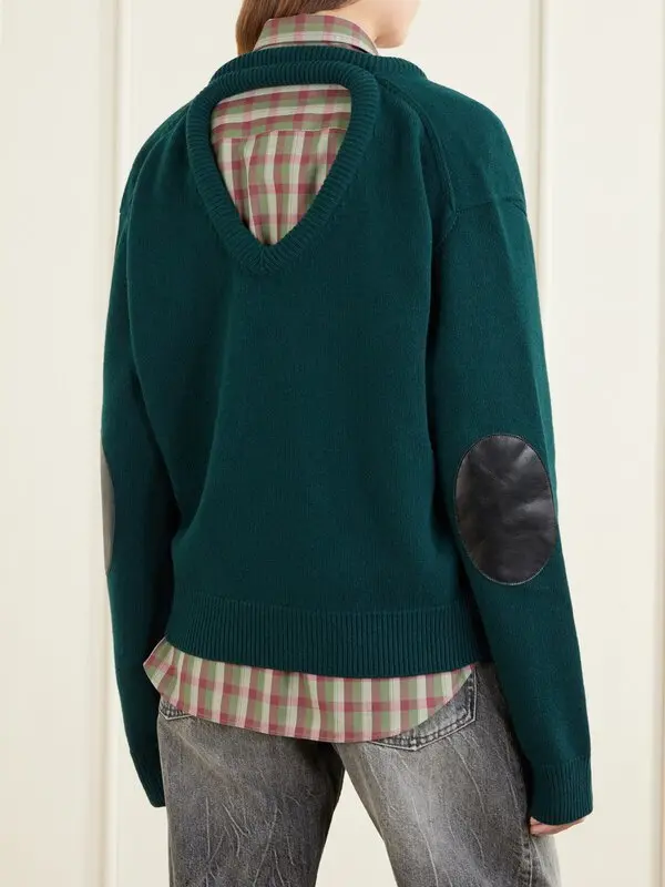 Acne Studios Wool Sweater With Leather Elbow Patches - Green