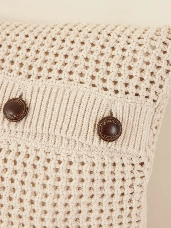 Brunello Cucinelli Open-knit Cotton-blend Cushion - Neutrals