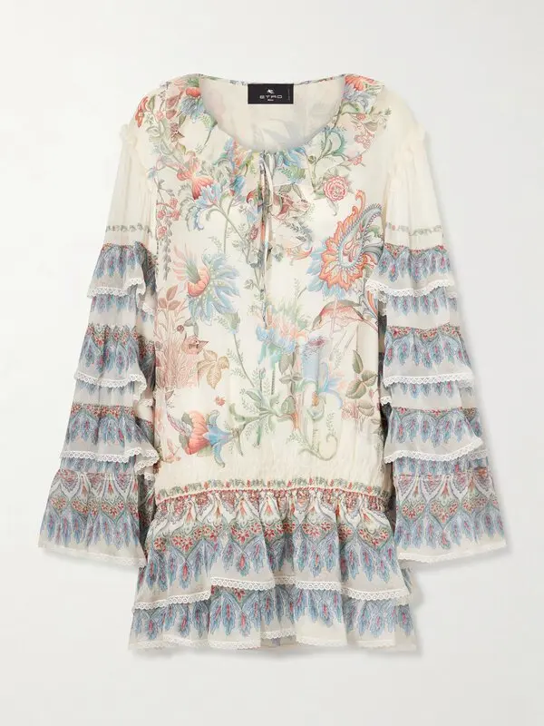Etro Silk Mini Tunic Dress With Ruffle Detail - Multi