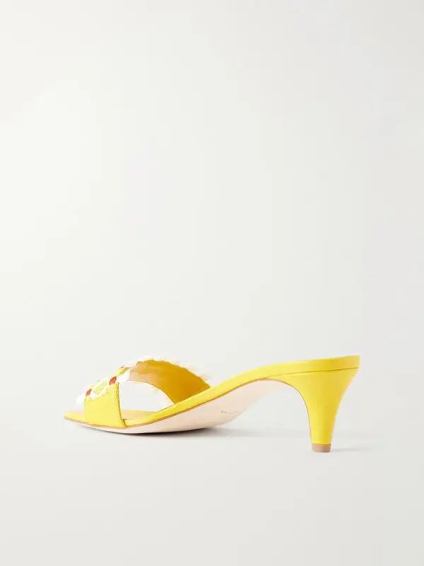 Manolo Blahnik Moremu 50 Raffia-trimmed Leather Mules - Yellow