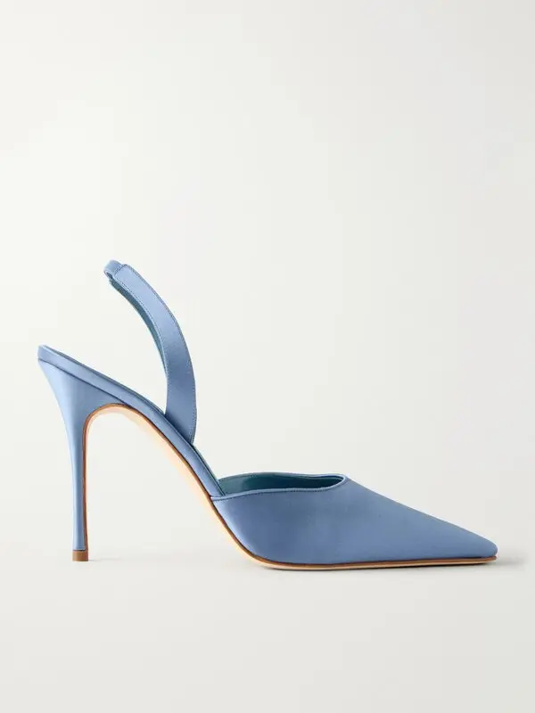 Manolo Blahnik Satin Slingback Pumps - Blue