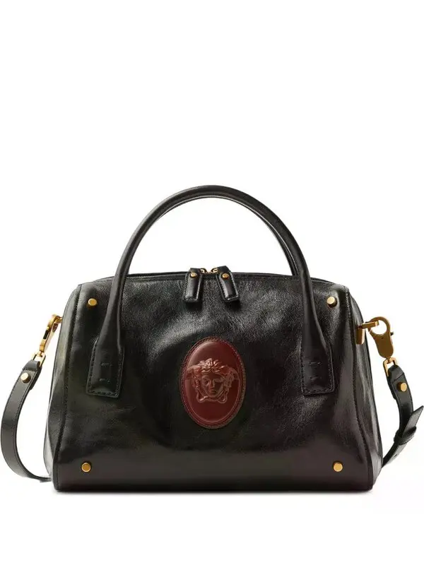 Versace Calf Leather Boston Bag With Medusa Cameo - Black