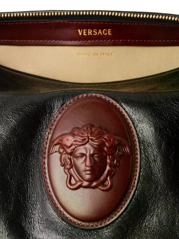 Versace Calf Leather Boston Bag With Medusa Cameo - Black