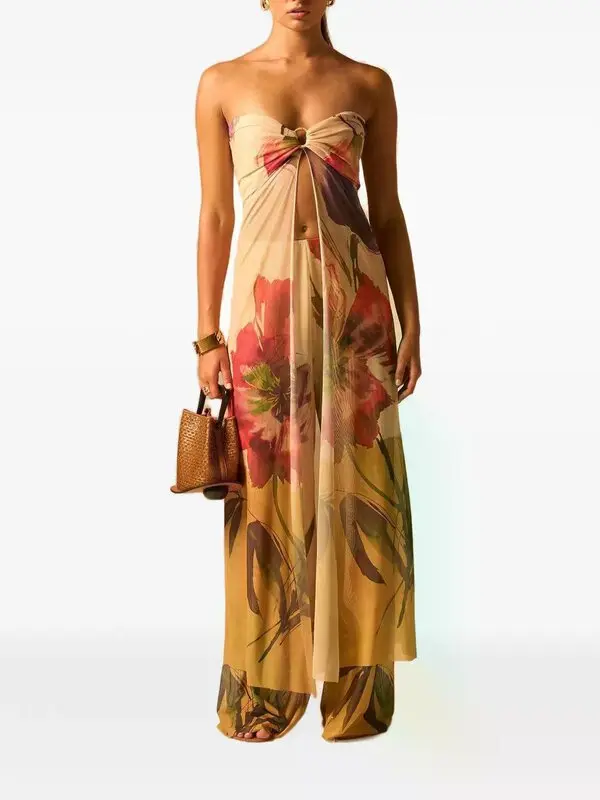 JBQ Strapless Floral Print Cut-out Top