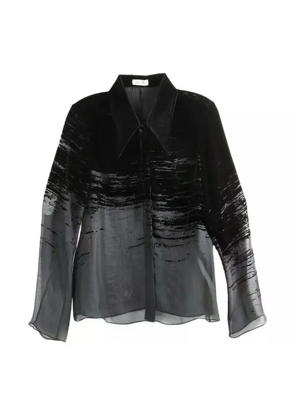 GRACE LING Glitch Patterned Sheer Long-sleeved Top