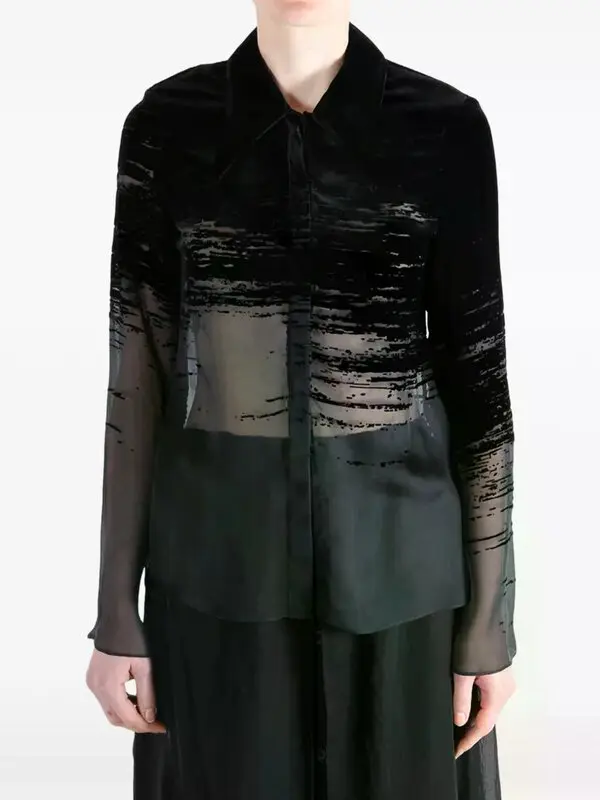 GRACE LING Glitch Patterned Sheer Long-sleeved Top