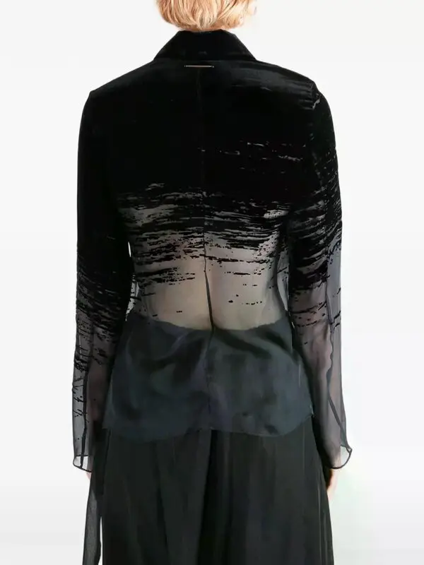 GRACE LING Glitch Patterned Sheer Long-sleeved Top