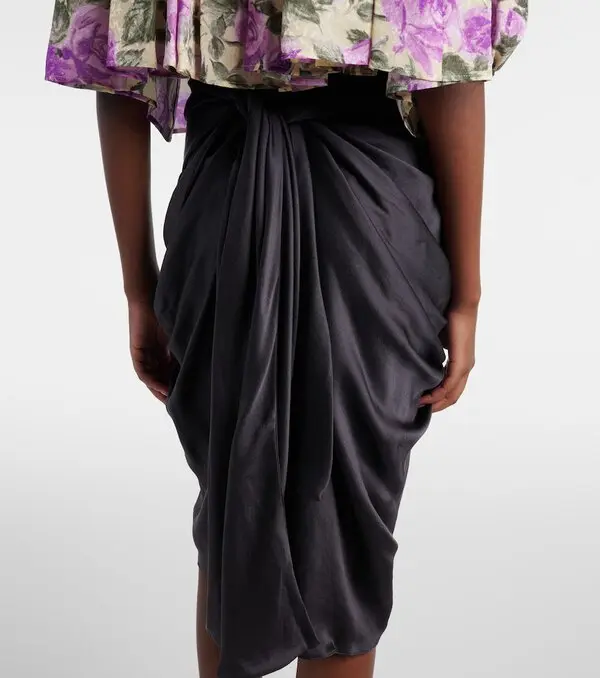 Chloé Gathered Silk Satin Midi Skirt