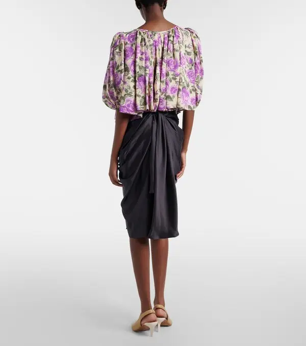 Chloé Gathered Silk Satin Midi Skirt