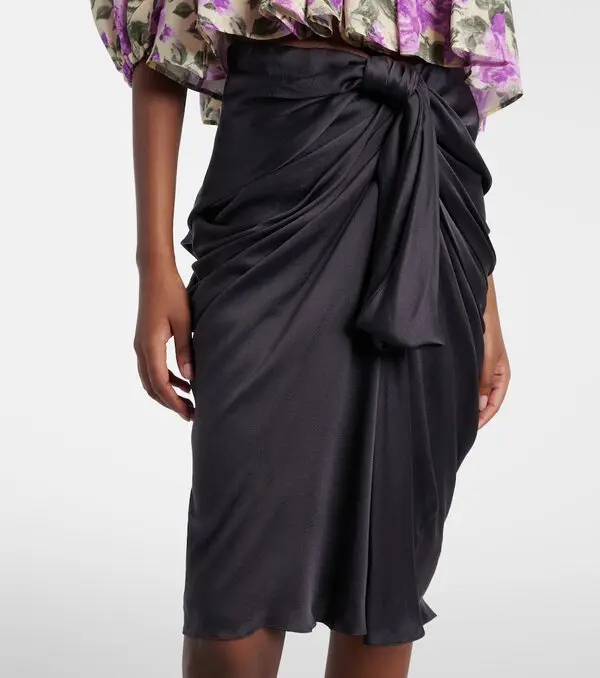 Chloé Gathered Silk Satin Midi Skirt - Black
