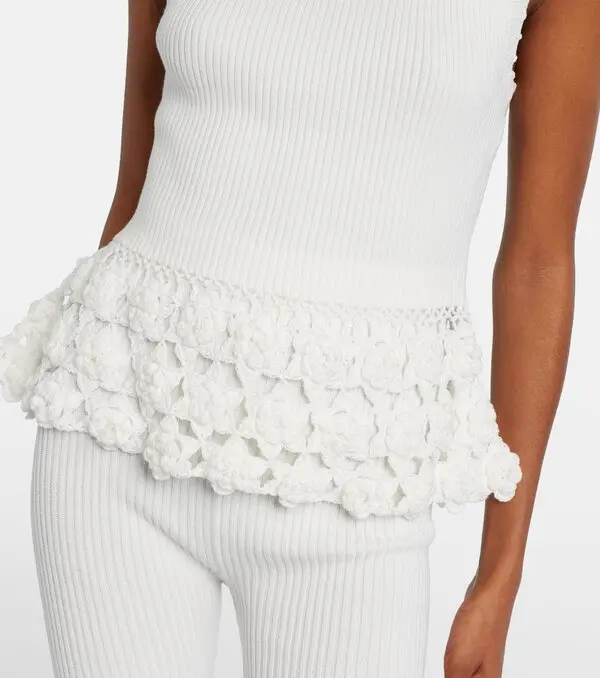 GANNI Ribbed Cotton-blend Top With Crochet Trim - White