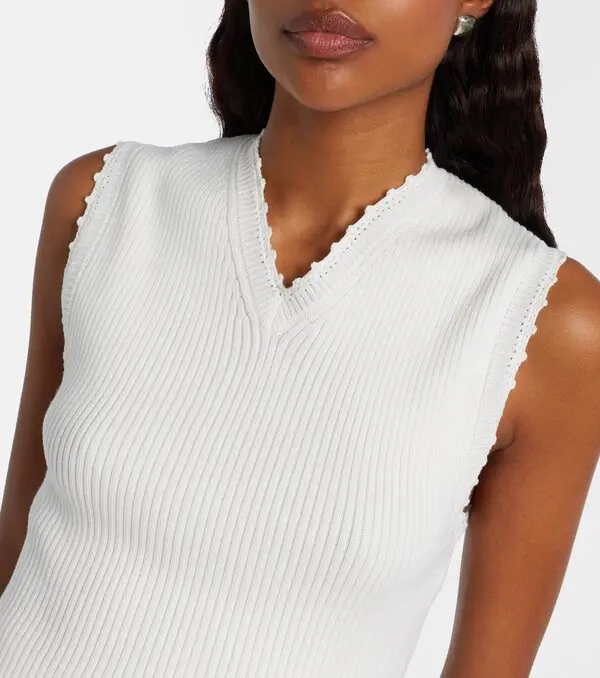 GANNI Ribbed Cotton-blend Top With Crochet Trim - White