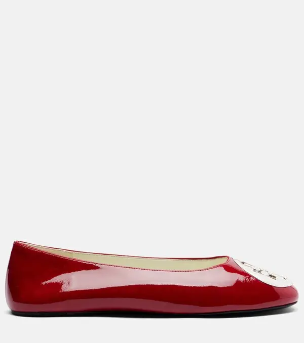 Tory Burch Reva Embellished Patent Leather Ballet Flats - Red