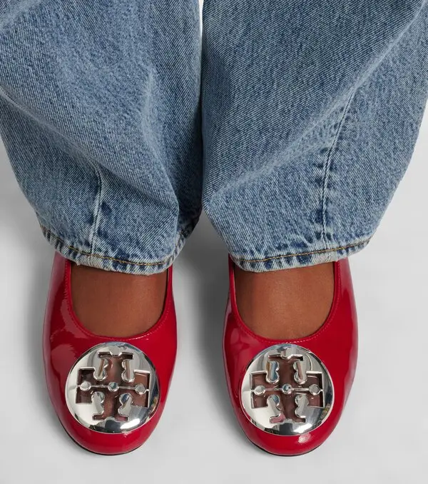 Tory Burch Reva Embellished Patent Leather Ballet Flats - Red