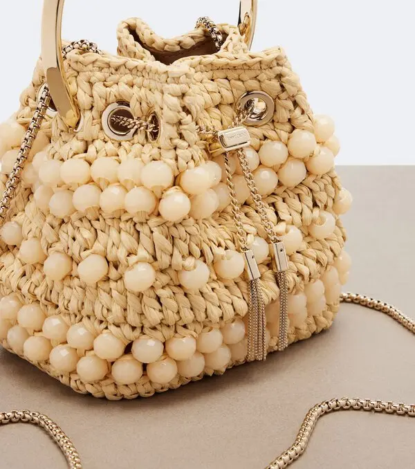 JIMMY CHOO Beaded Raffia Bucket Bag