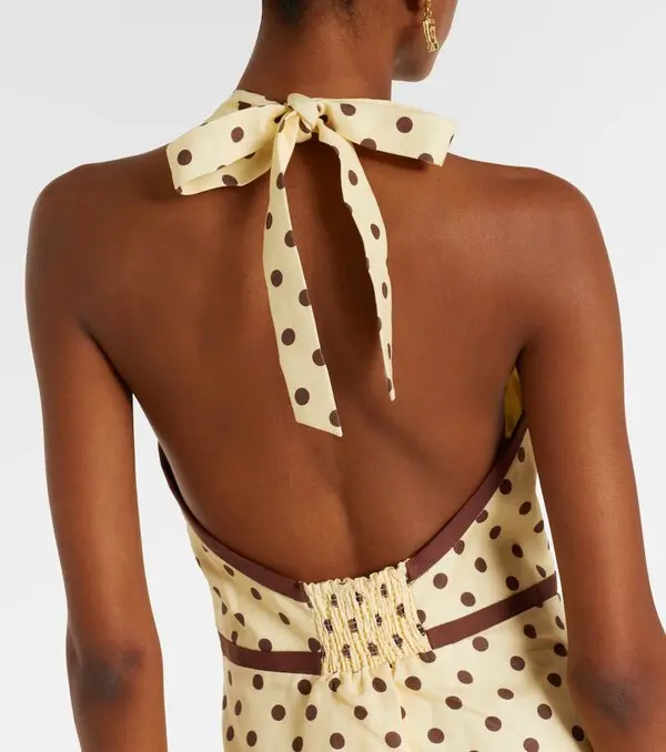 Posse Bowie Polka Dot Linen Cotton Midi Dress - Yellow