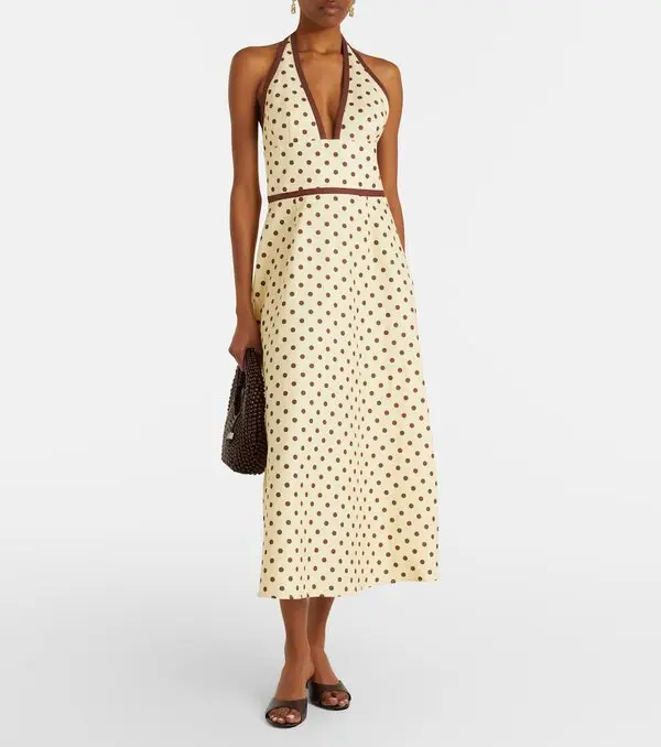 Posse Bowie Polka Dot Linen Cotton Midi Dress - Yellow