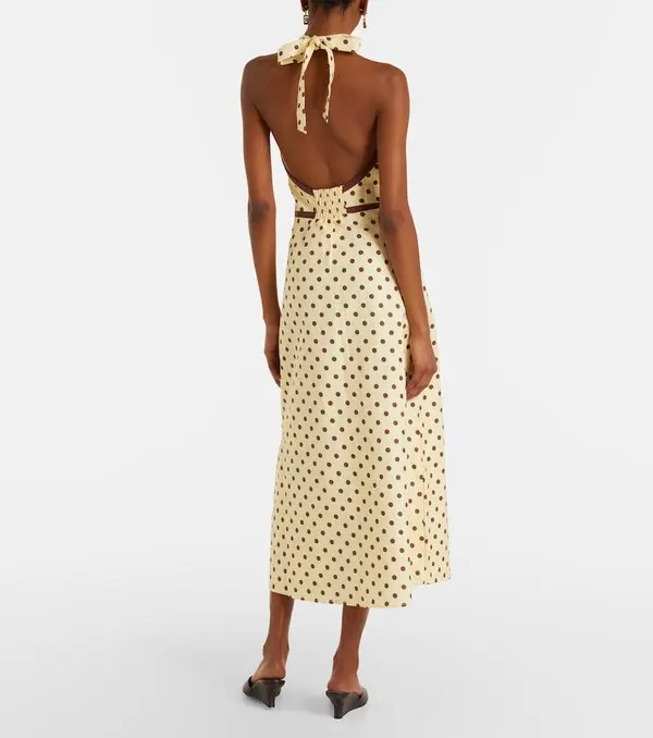 Posse Bowie Polka Dot Linen Cotton Midi Dress - Yellow