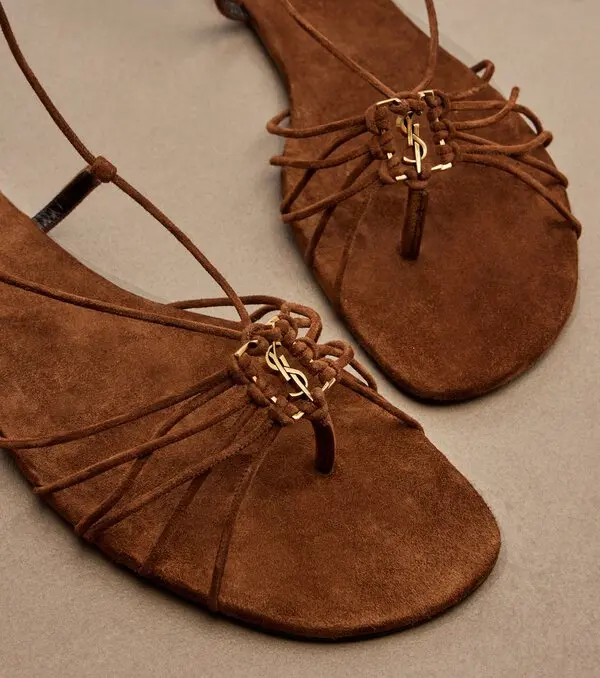 Saint Laurent Babylone Suede Sandals - Brown
