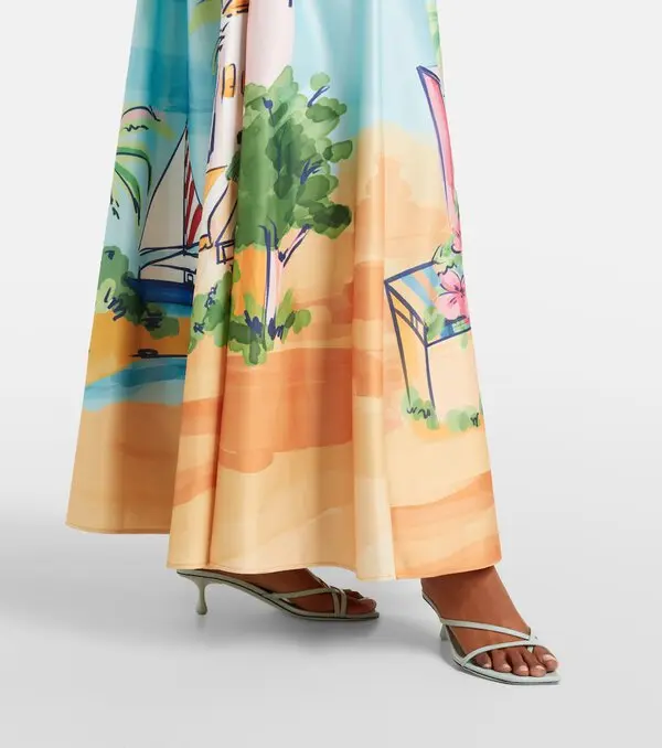 LEO LIN Printed Satin Maxi Skirt