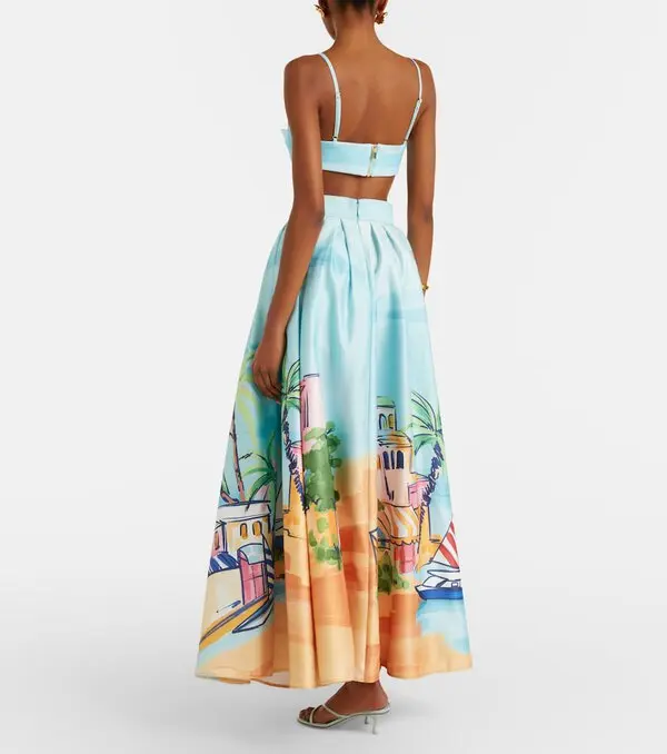 LEO LIN Printed Satin Maxi Skirt